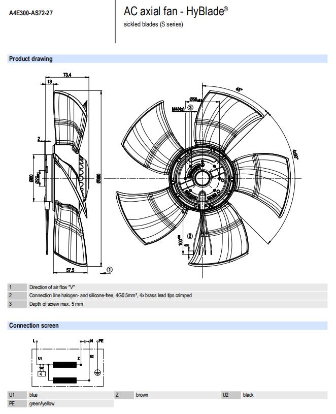 EBM-Papst A4E300-AS72-27 Axial fans 230VAC 50Hz/60Hz 72W/90W 1320RPM ...