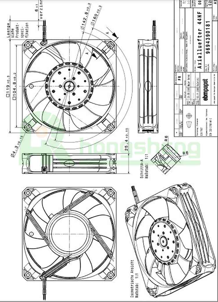 EBM-Papst 4412FNH DC Fan Axial Ball Bearing 12V 7V to 13.2V 132.4CFM ...