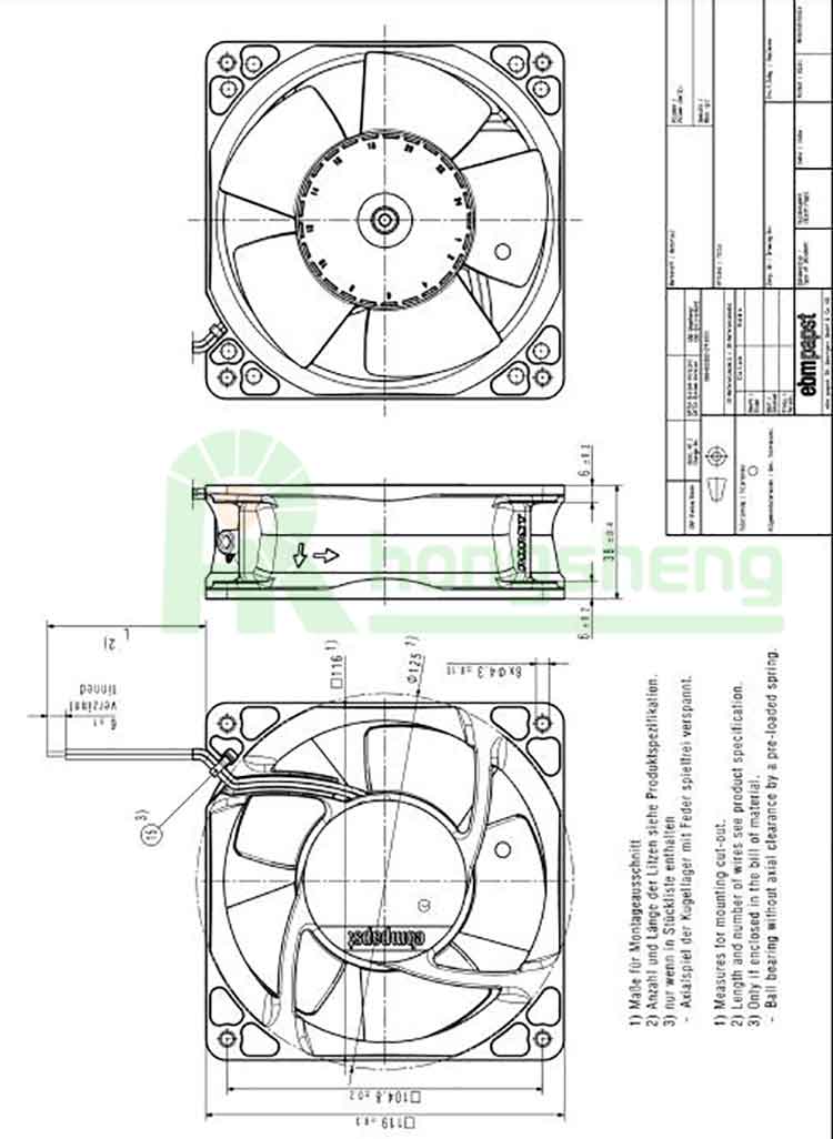 EBM-Papst 4114N/17H-265 DC Fans DC Tubeaxial Fan, Alarm Signal, Output ...